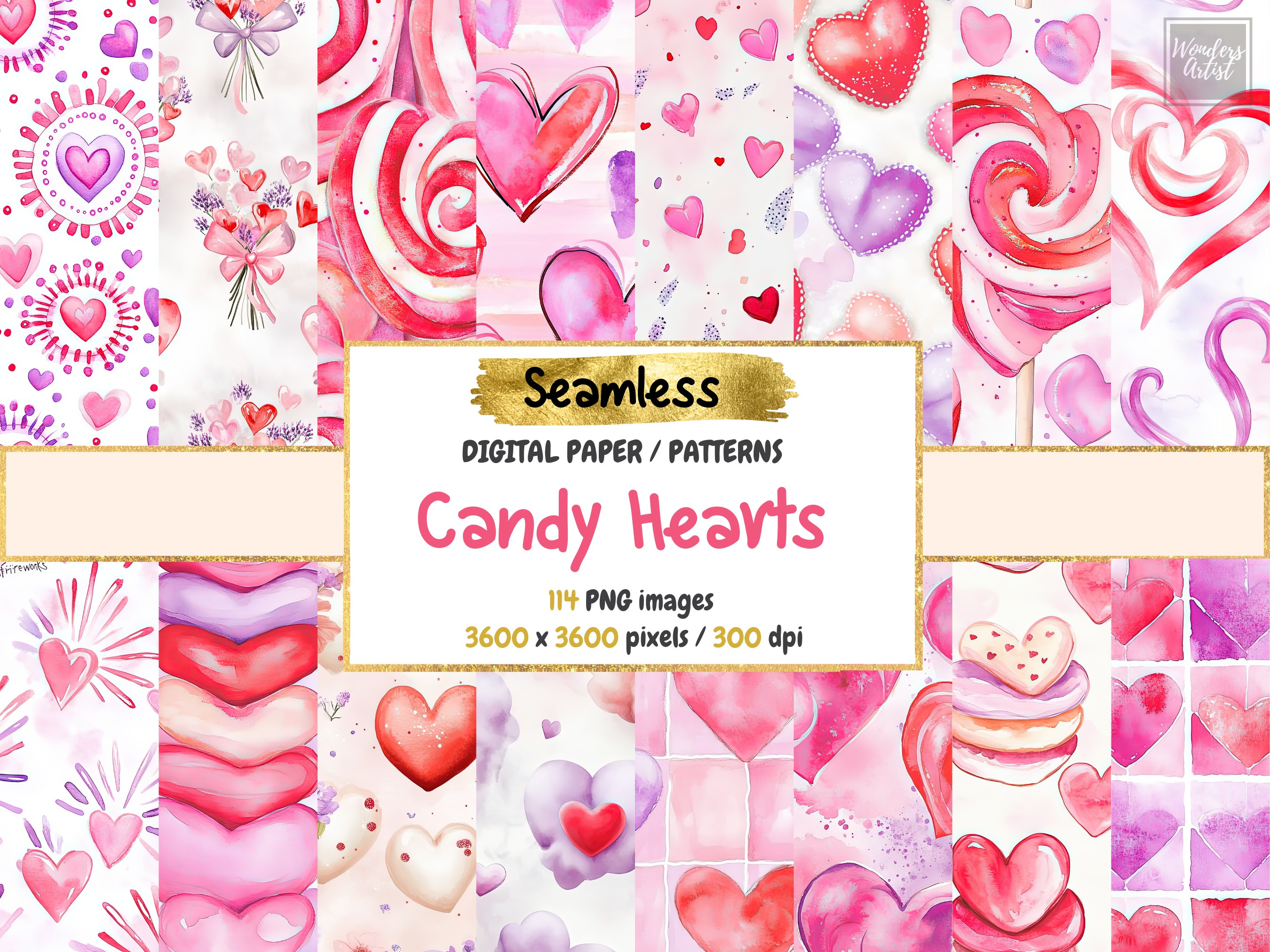 Candy Hearts Digital Paper — WondersArtist