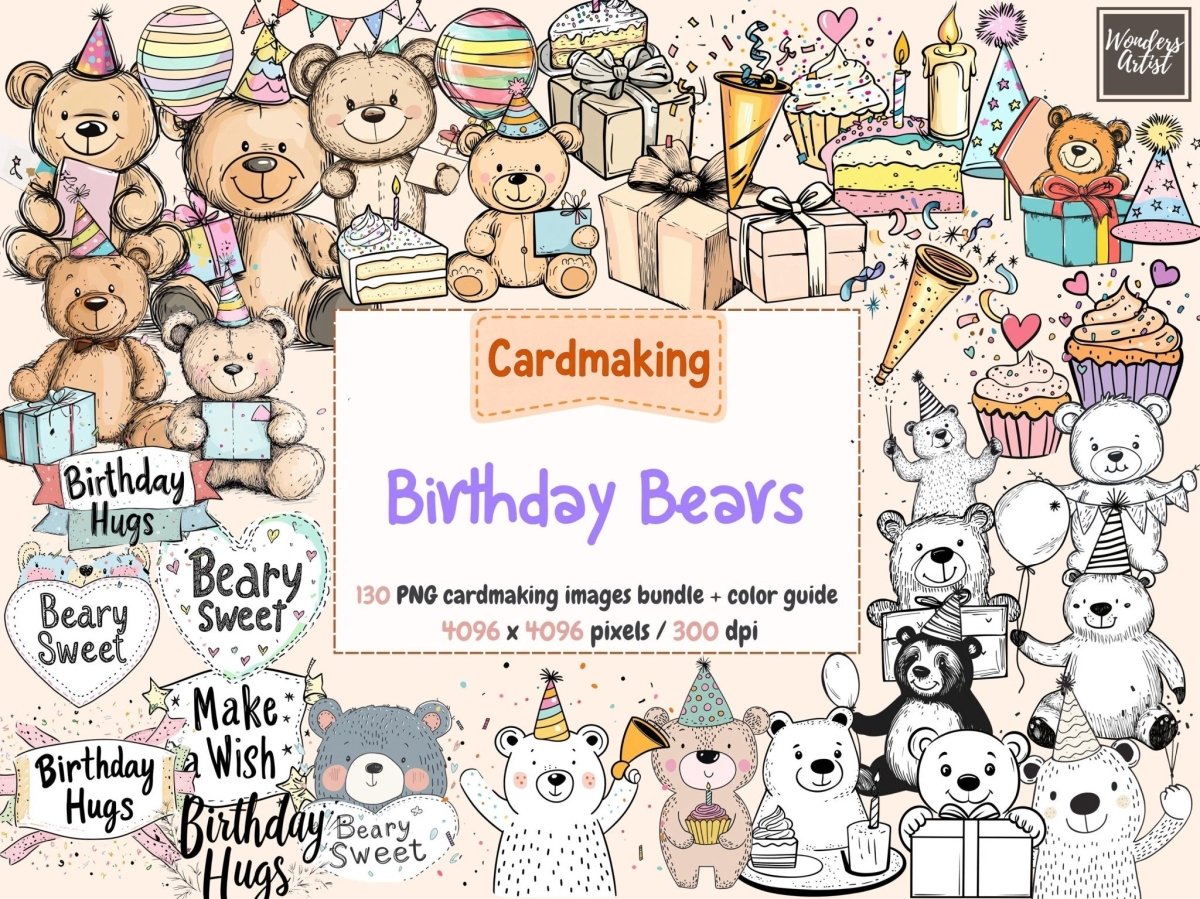 Birthday Bears Cardmaking Clipart - WondersArtist