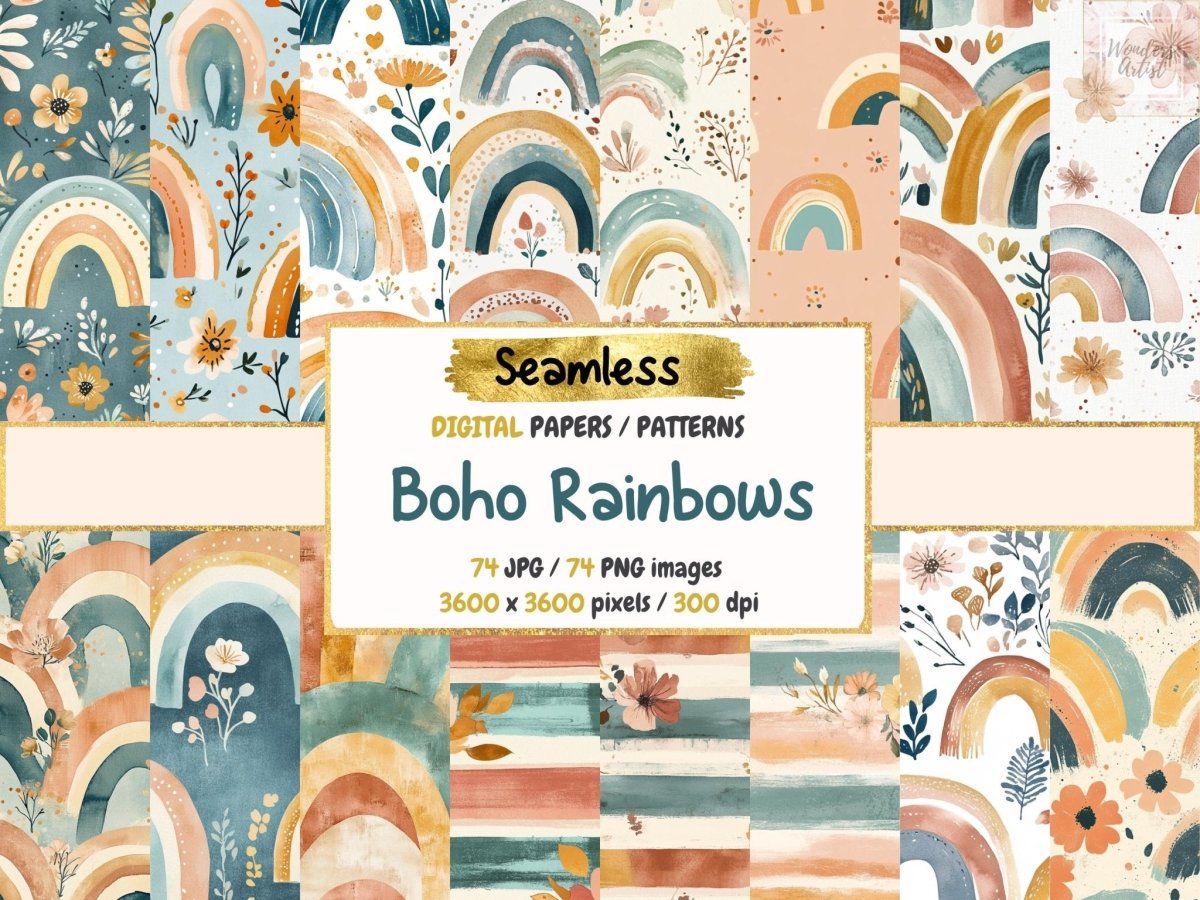 Boho Rainbows Seamless Digital Paper - WondersArtist