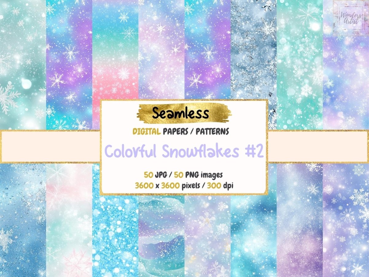 Colorful Snowflakes #2 Seamless Digital Paper - WondersArtist