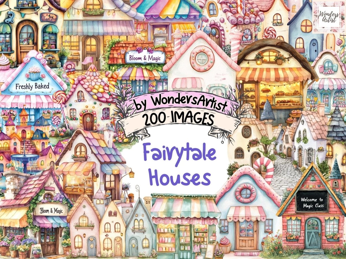 Fairytale Houses Watercolor Clipart - Wonders Artist