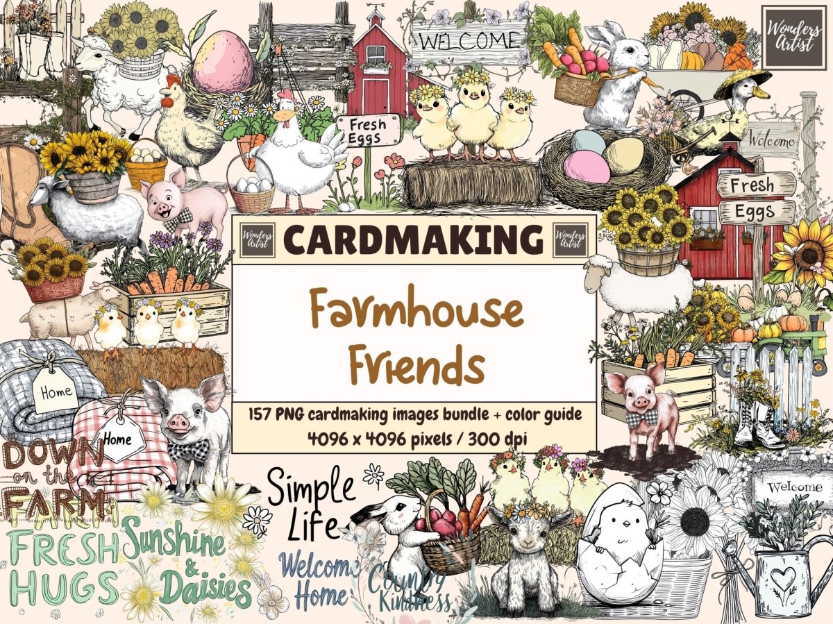 Farmhouse Friends Cardmaking Clipart - WondersArtist