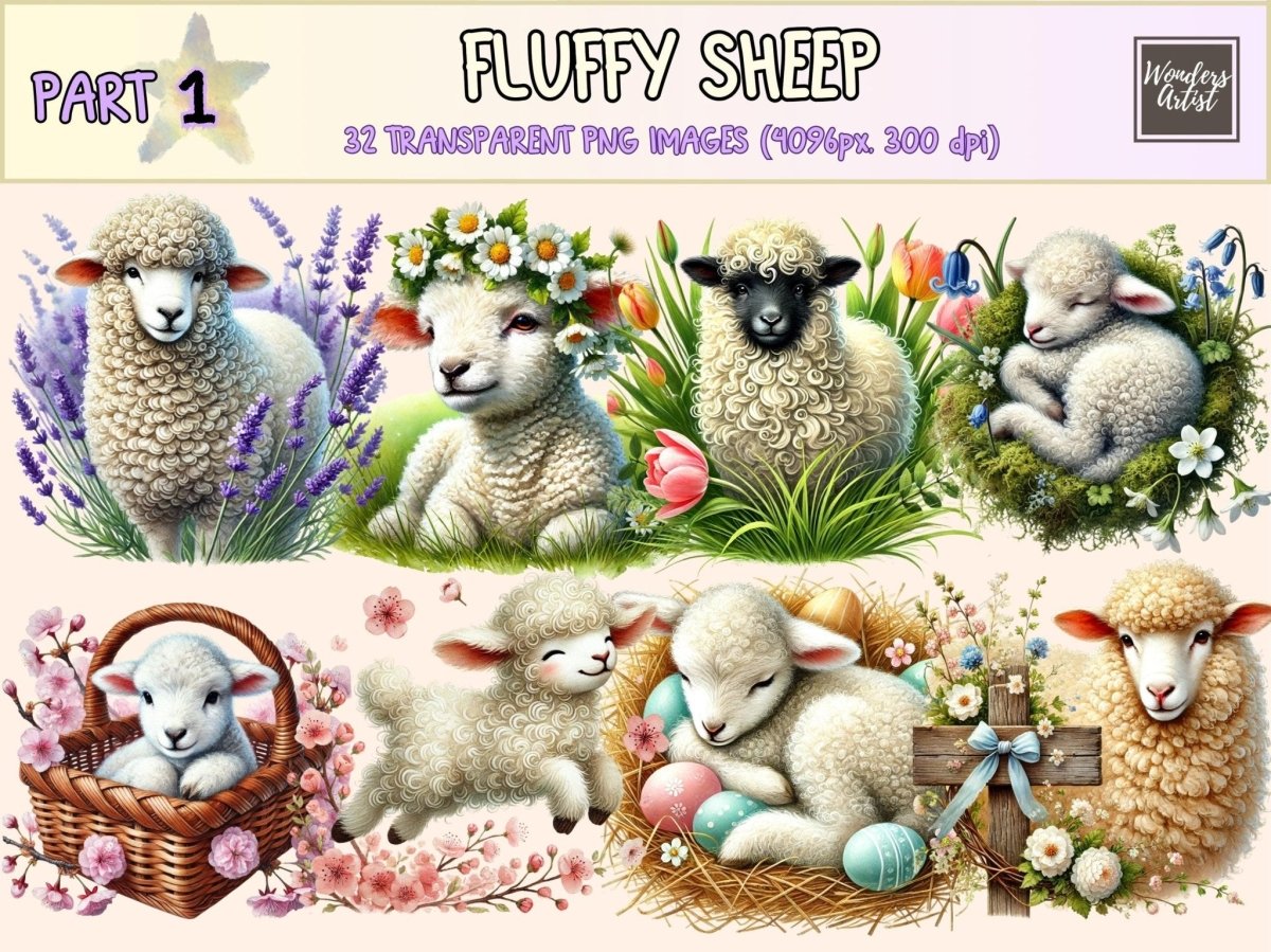 Fluffy Sheep Clipart - 32 PNG Cute Farm Animal Graphics, Pasture ...