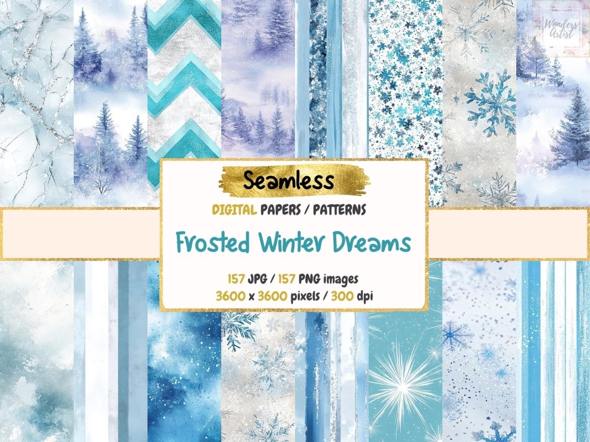 Frosted Winter Dreams Seamless Digital Paper - WondersArtist