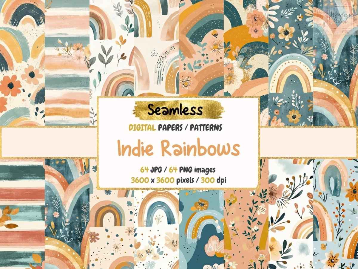Indie Rainbows Seamless Pattern Digital Papers - Boho Rainbow Textures ...