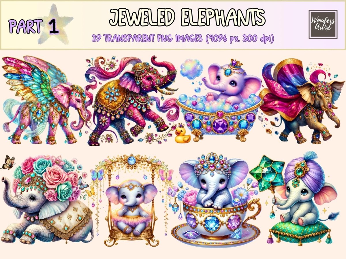 Jeweled Elephants Clipart - WondersArtist — WondersArtist