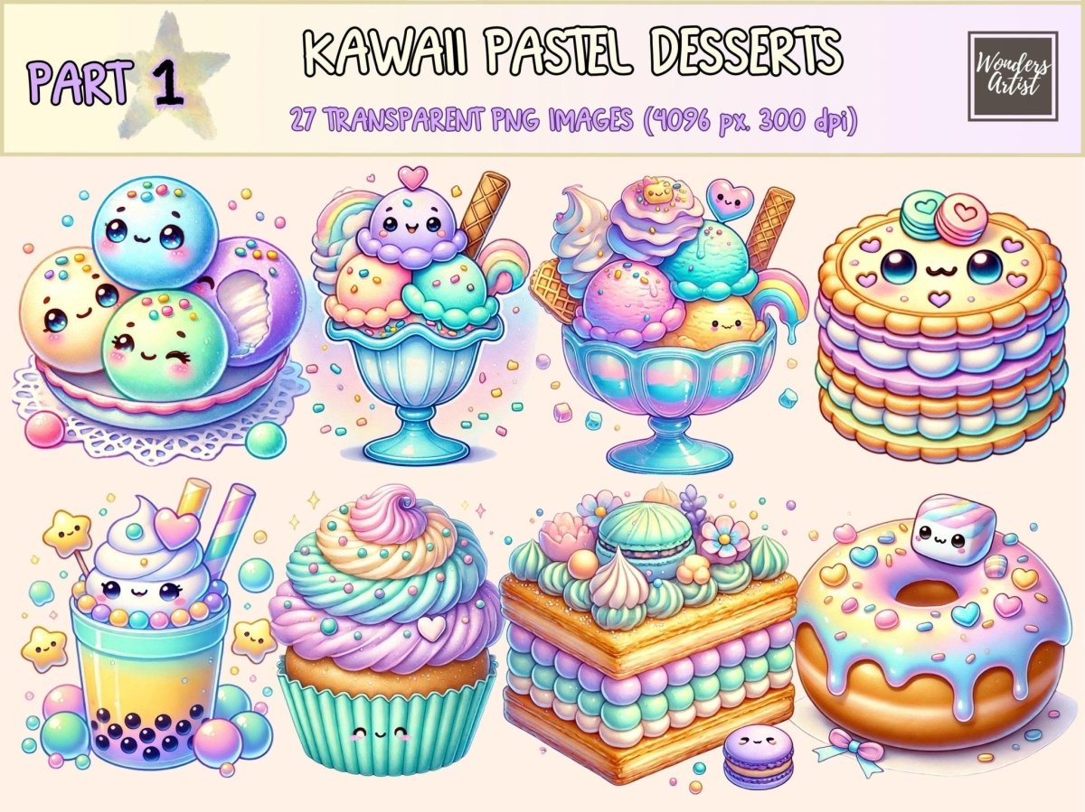 Kawaii Pastel Desserts Clipart - 27 PNG Cute Sweet Treat Graphics ...
