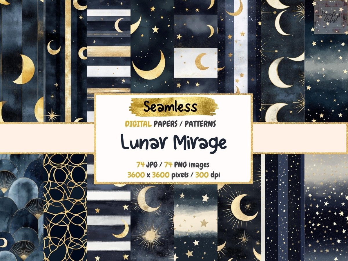 Lunar Mirage Seamless Pattern Digital Papers - Celestial Moonlit ...