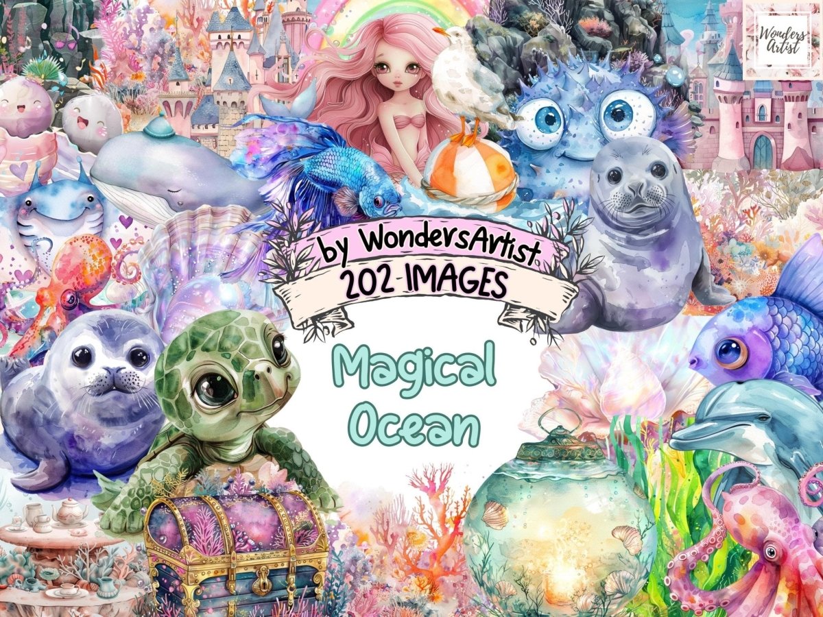 Magical Ocean Watercolor Clipart - Wonders Artist