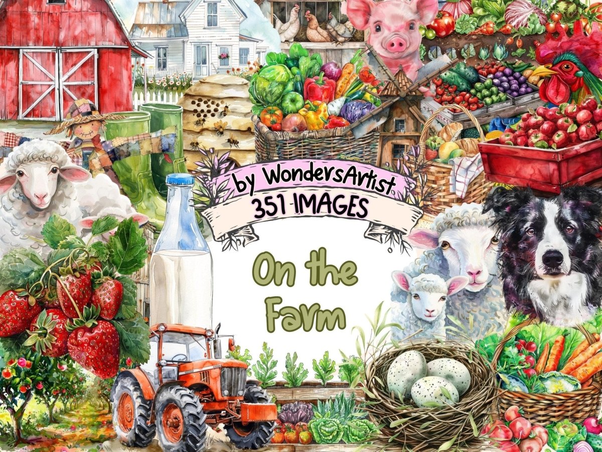 On the Farm Watercolor Clipart - Wonders Artist