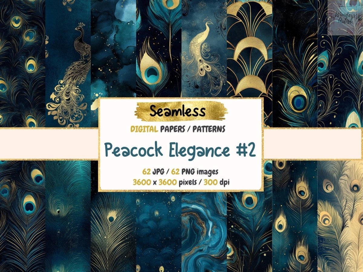 Peacock Elegance #2 Seamless Pattern Digital Papers - Luxury Feather ...