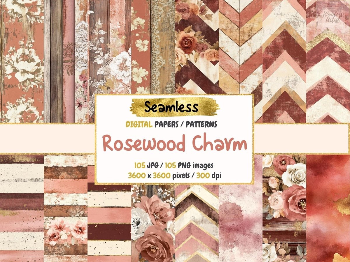 Rosewood Charm Seamless Pattern Digital Papers - WondersArtist