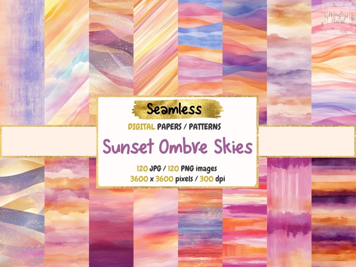Sunset Ombre Skies Seamless Pattern Digital Papers - WondersArtist