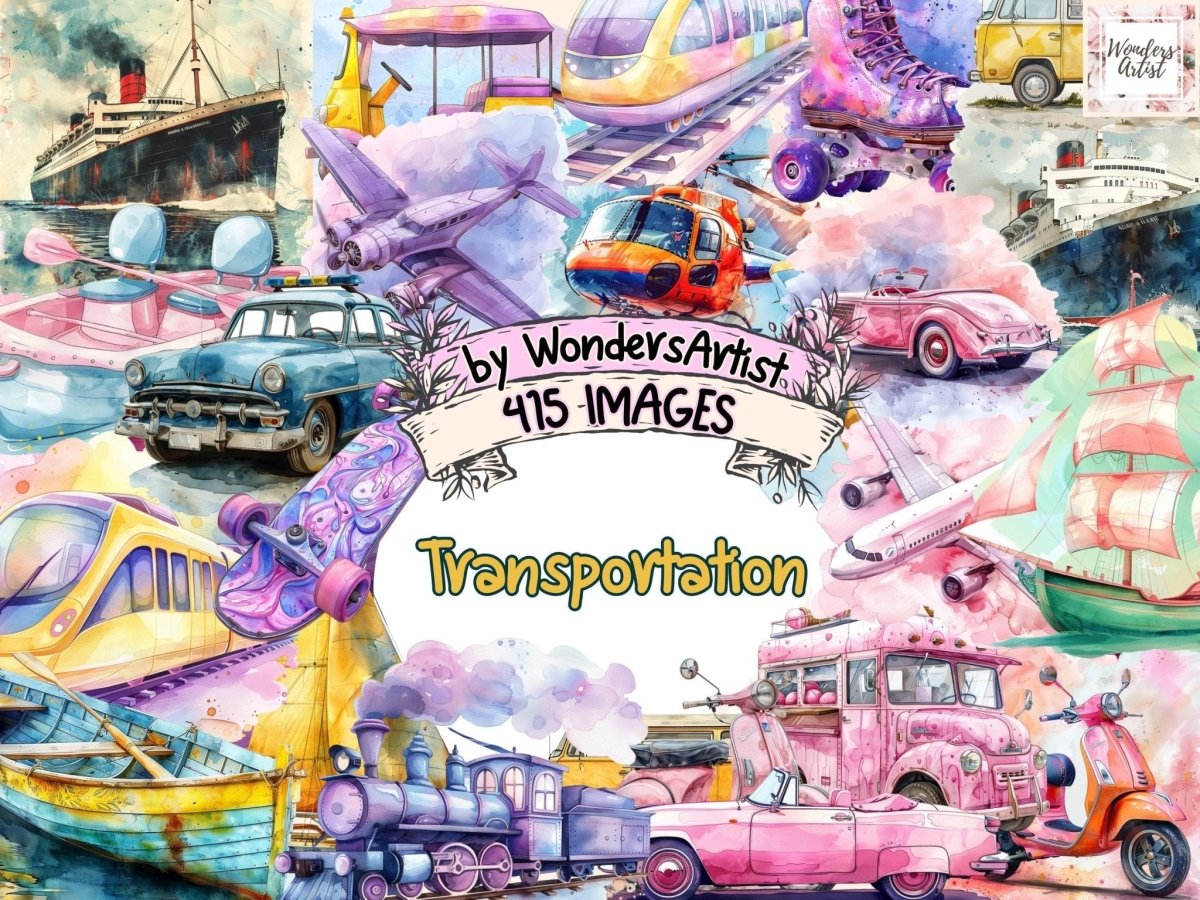Transportation Watercolor Clipart - WondersArtist