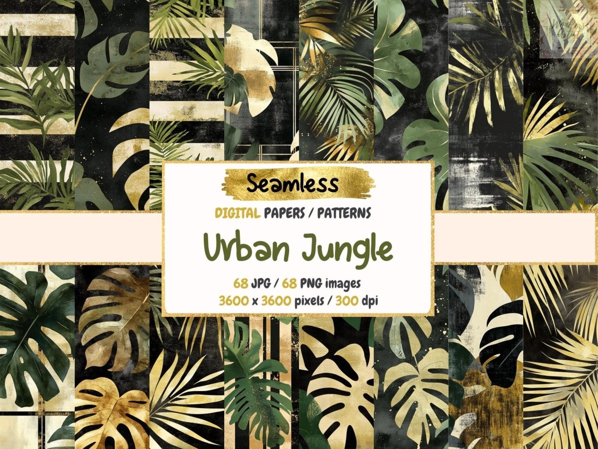 Urban Jungle Seamless Pattern Digital Papers - WondersArtist