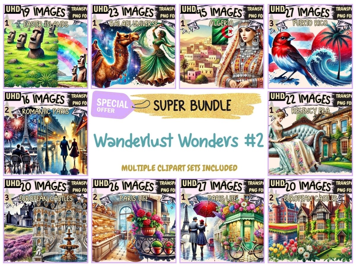 Wanderlust Wonders #2 SUPER BUNDLE - 18 Clipart Bundles Inside, Travel ...