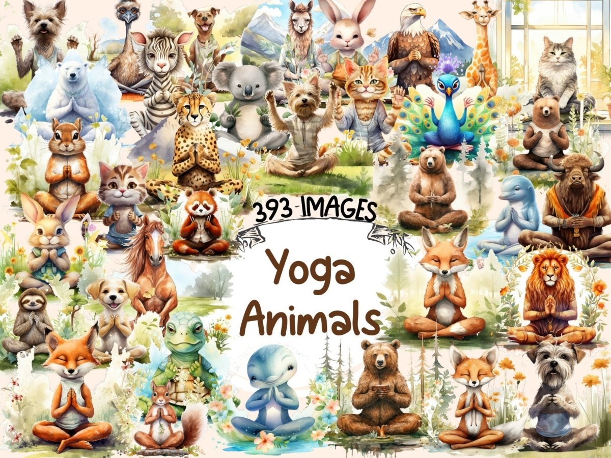 Yoga Animals Watercolor Clipart - Wonders Artist