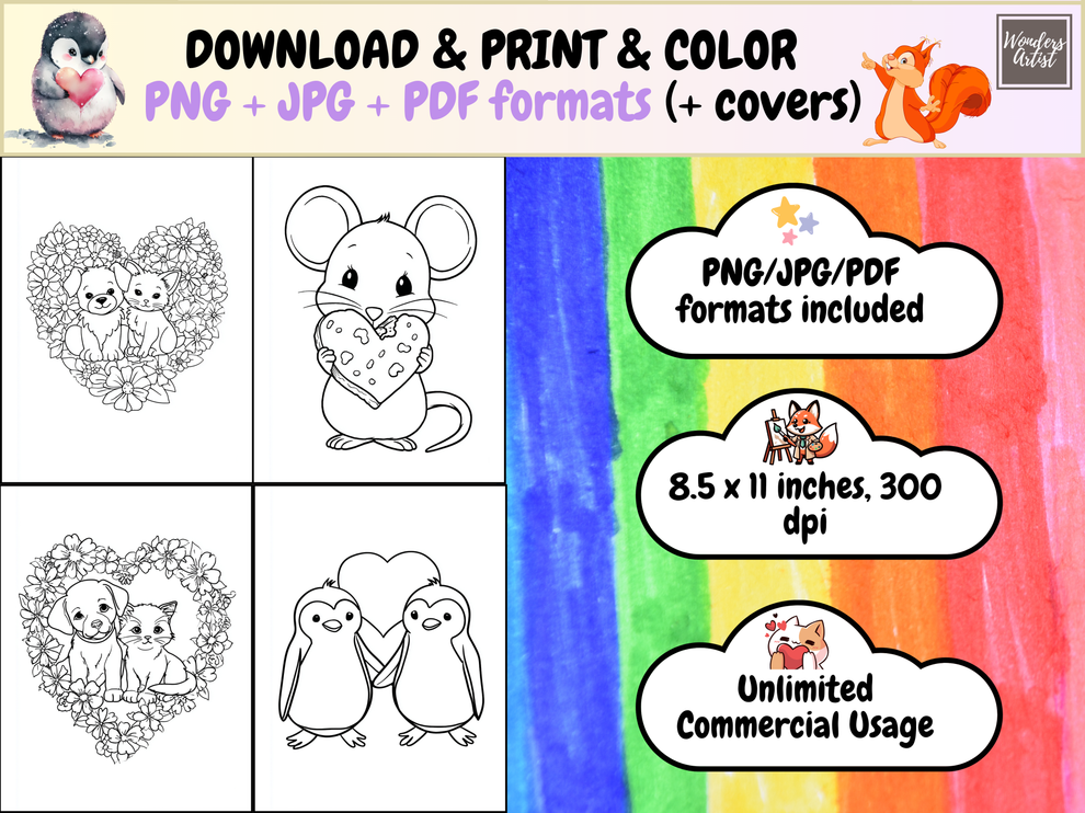 Valentine Animals Coloring Pages — WondersArtist