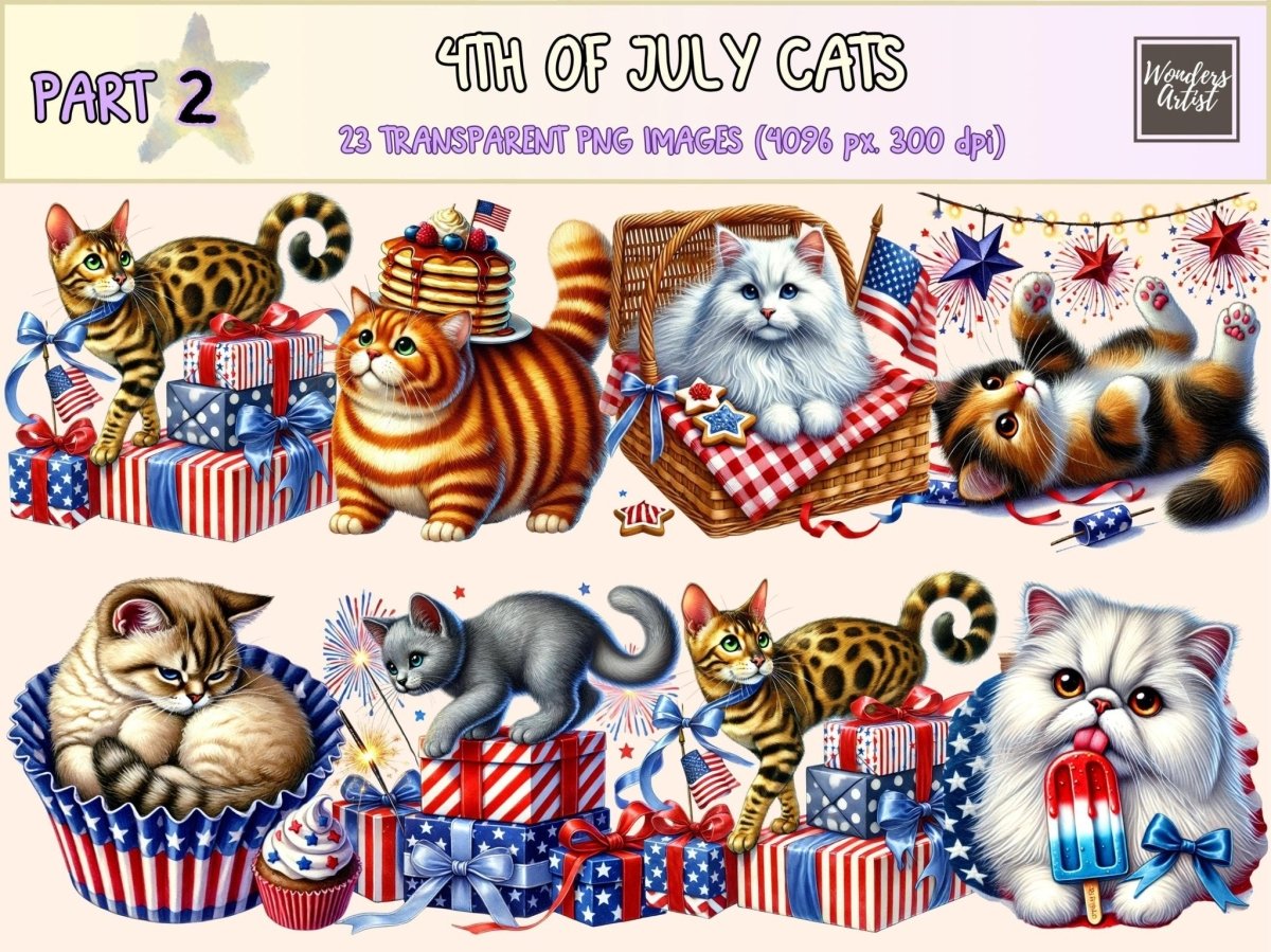 4th of July Cats (P2) Clipart - WondersArtist — WondersArtist