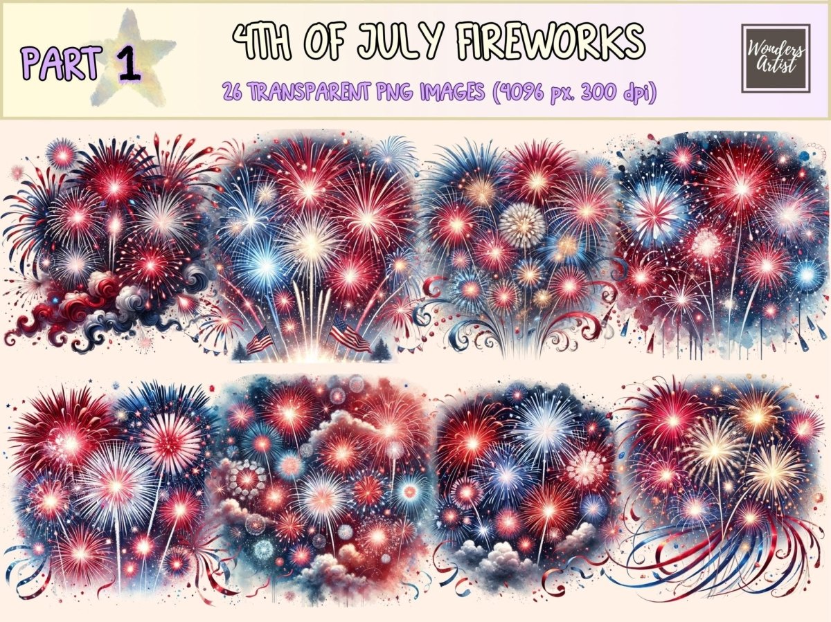 4th of July Fireworks Clipart - WondersArtist