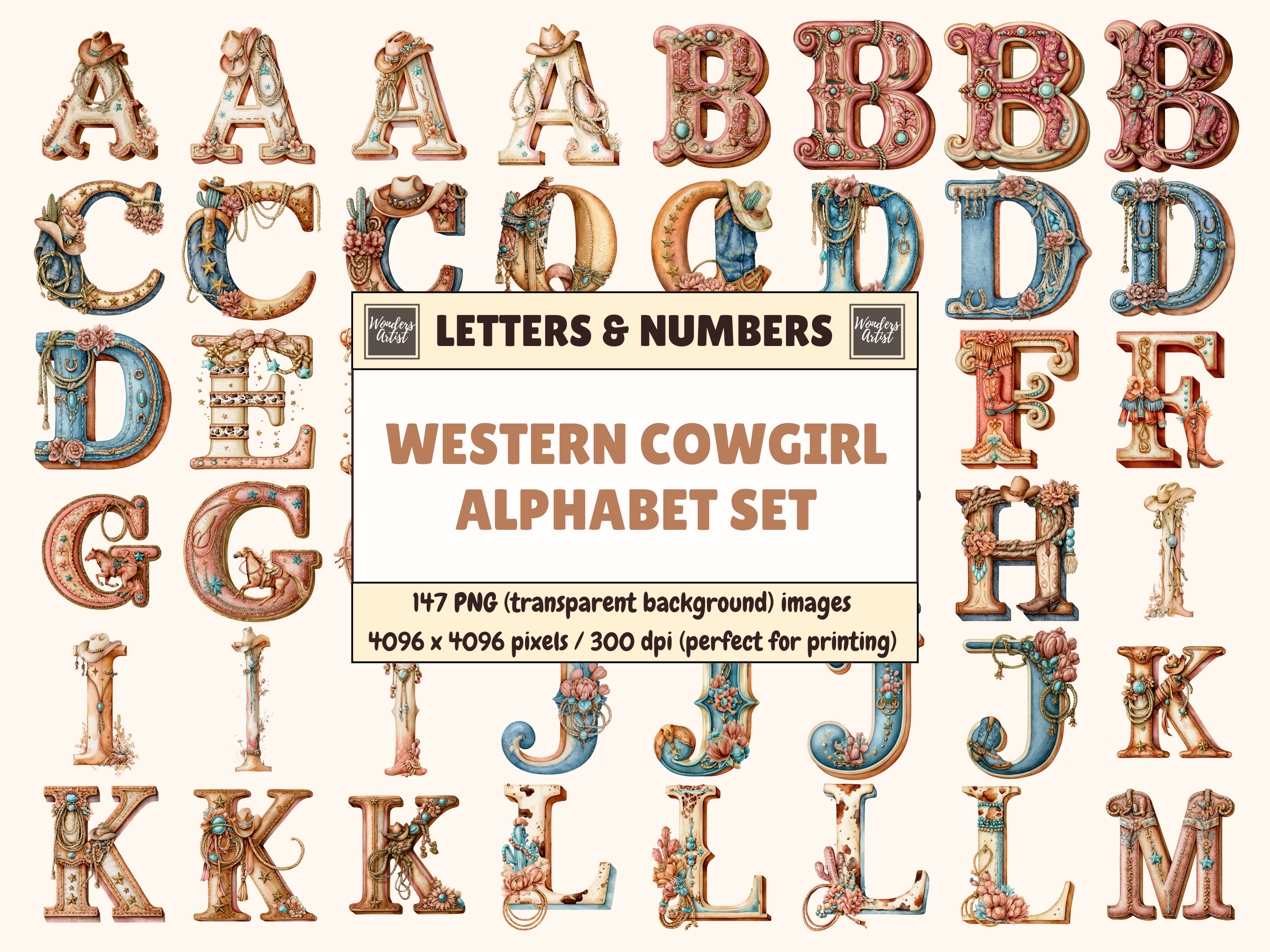 Western Cowgirl Alphabet & Numbers — WondersArtist
