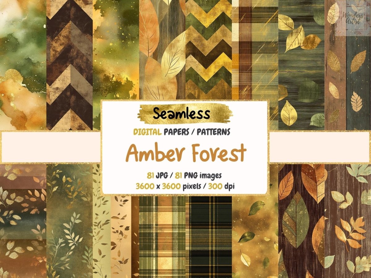 Amber Forest Seamless Pattern Digital Papers - WondersArtist ...