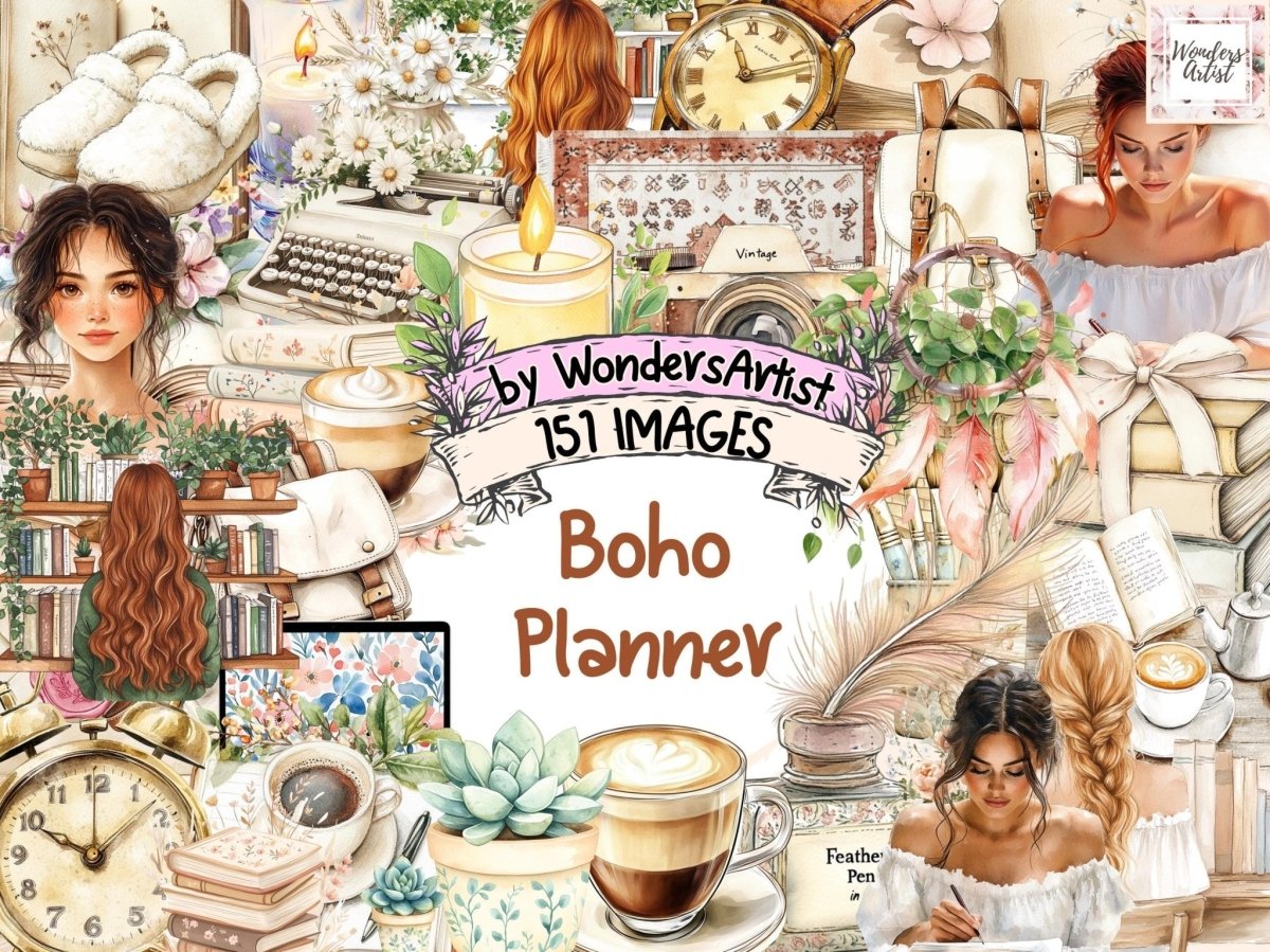 Boho Planner Watercolor Clipart - Wonders Artist