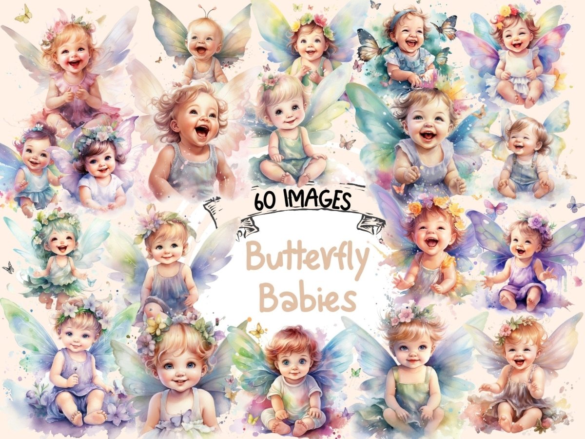 Butterfly Babies Watercolor Clipart - WondersArtist