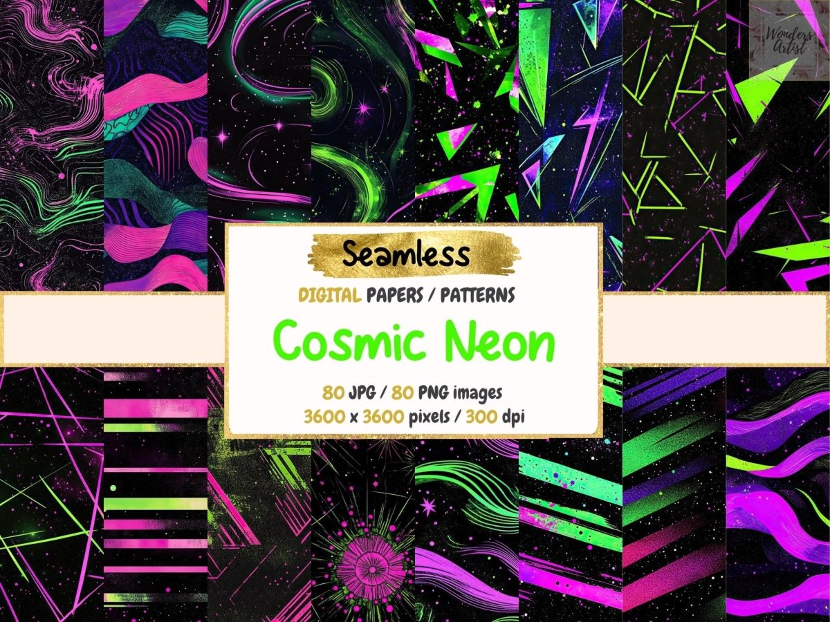 Cosmic Neon Seamless Digital Paper - Wonders Artist
