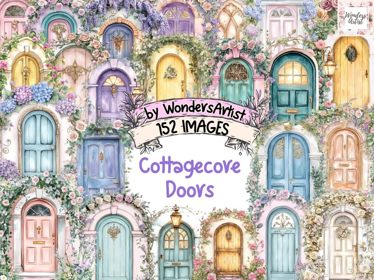 Cottagecore Doors Watercolor Clipart - Wonders Artist