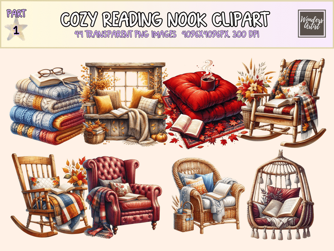 Cozy Reading Watercolor Clipart — WondersArtist