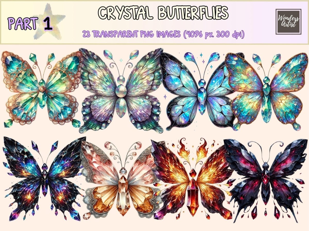 Crystal Butterflies Clipart - 23 PNG Gemstone Insect Graphics ...