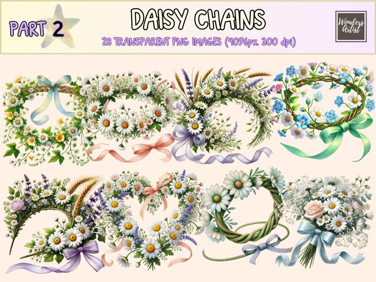 Daisy Chains (P2) Clipart - 28 PNG Daisies Floral Garland Graphics ...