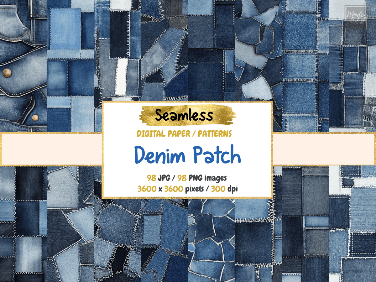 Denim Patch Digital Paper - WondersArtist — WondersArtist
