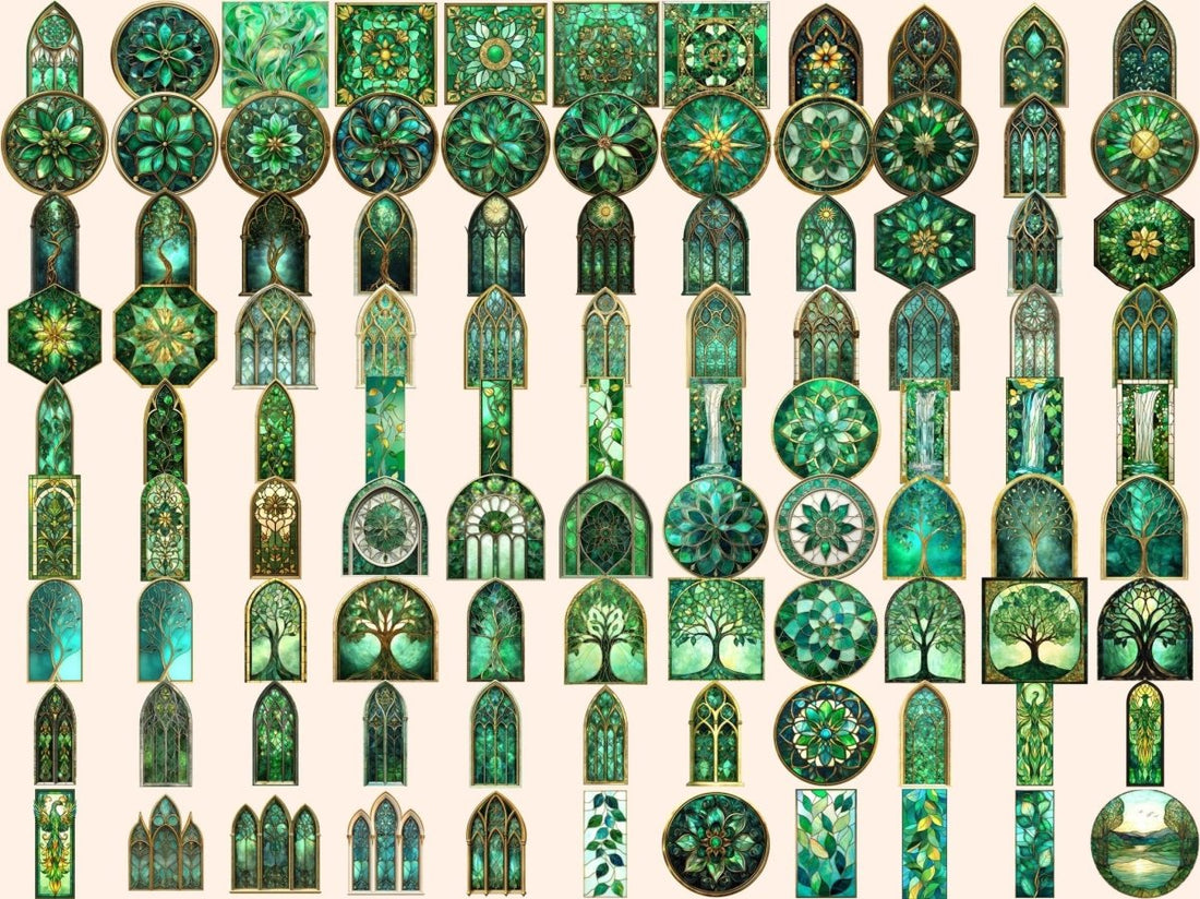 Emerald Stained Glass Watercolor Clipart - Wonders Artist