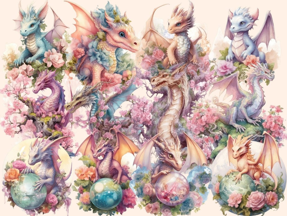 Floral Dragons Watercolor Clipart - WondersArtist — WondersArtist