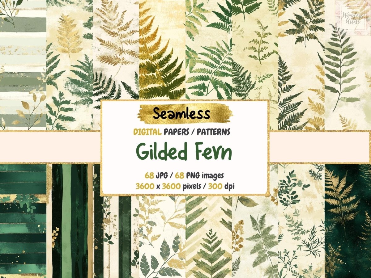 Gilded Fern Seamless Pattern Digital Papers - WondersArtist — WondersArtist