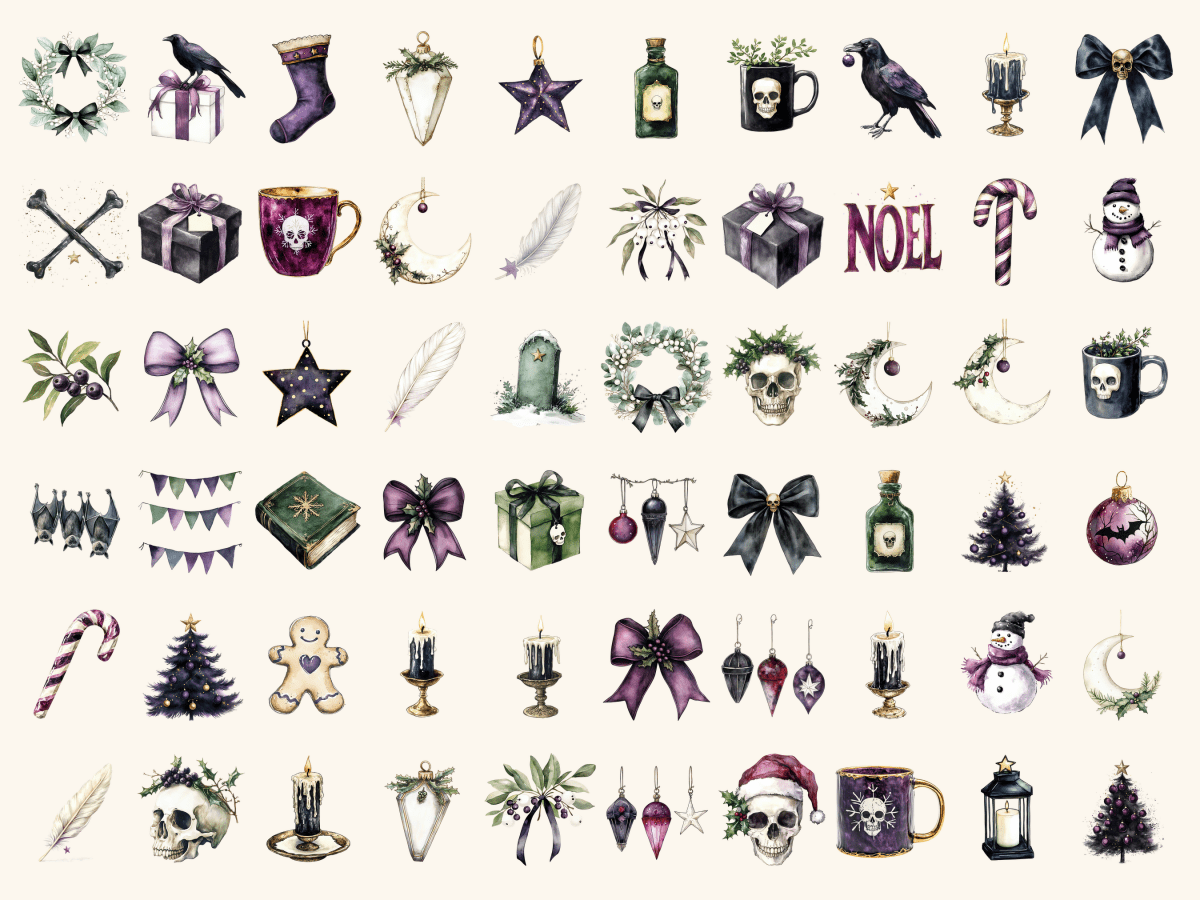 Goth Christmas Watercolor Clipart - WondersArtist — WondersArtist