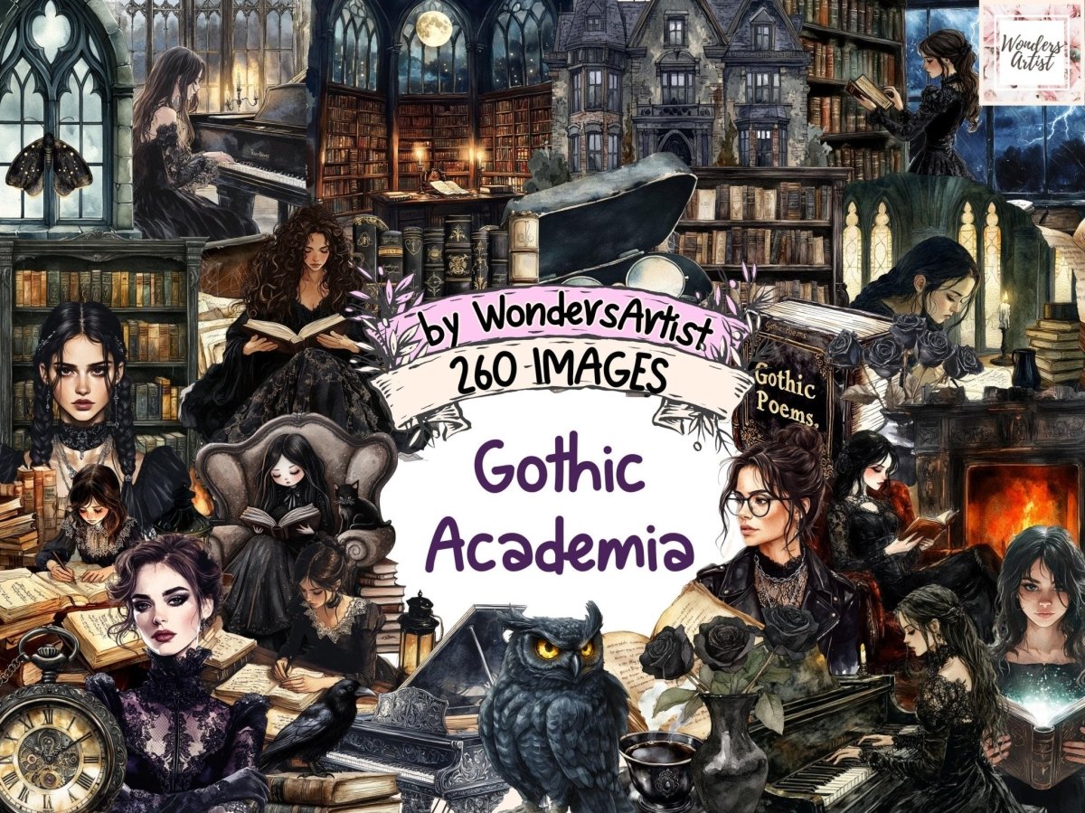 Gothic Academia Watercolor Clipart - WondersArtist