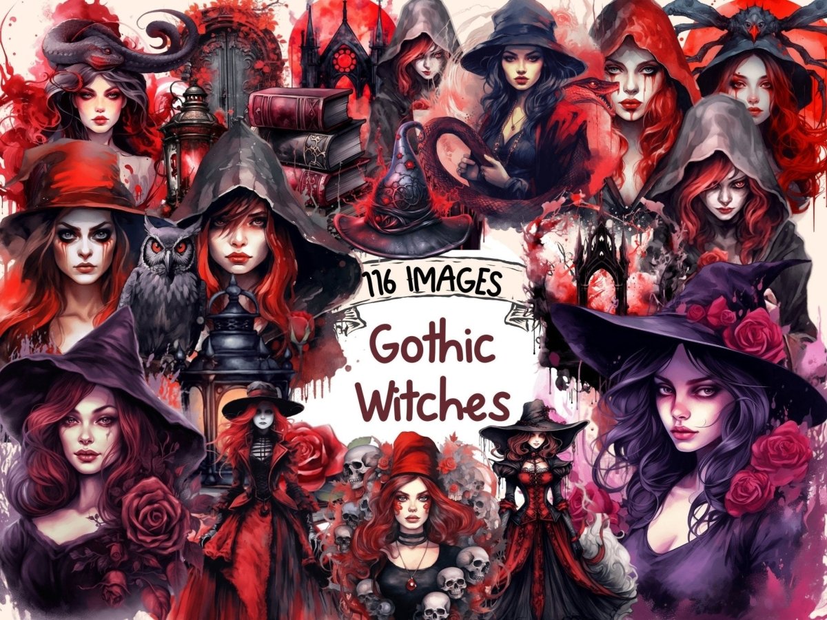 Gothic Witches Watercolor Clipart - Wonders Artist