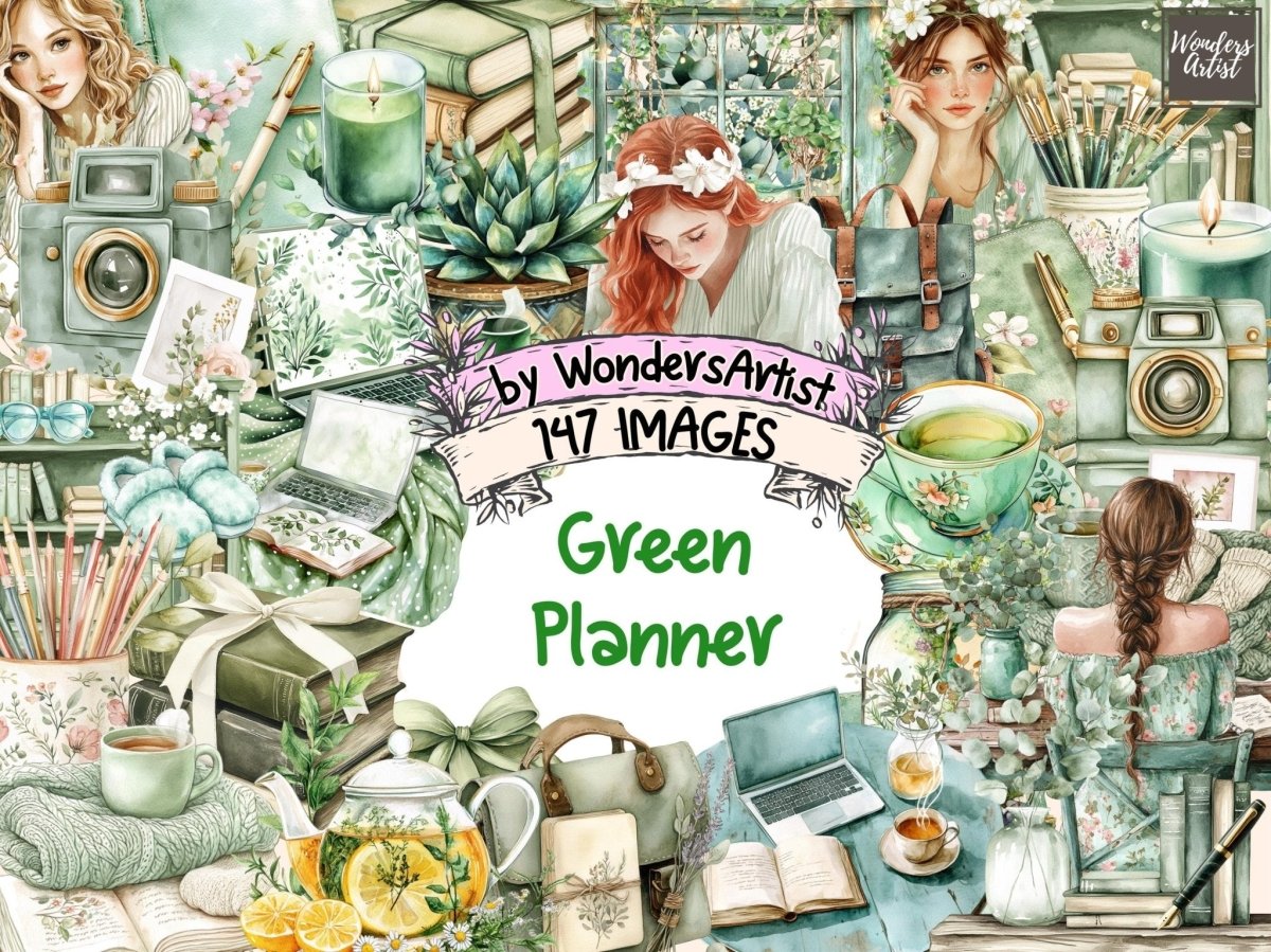 คลิปอาร์ตสีน้ำ Green Planner - Wonders Artist