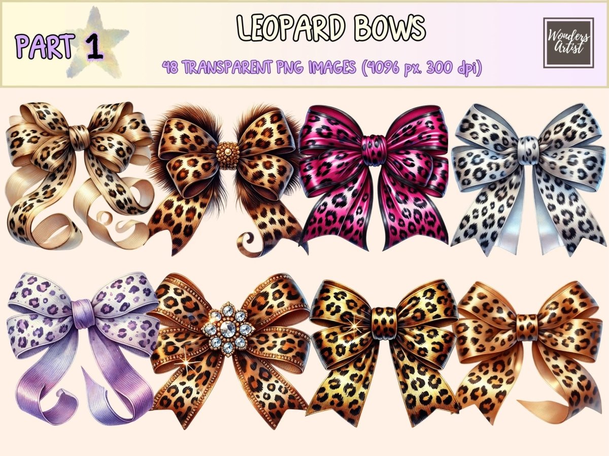 Leopard Bows Clipart - 48 PNG Wild Print Graphics, Stylish Bow ...