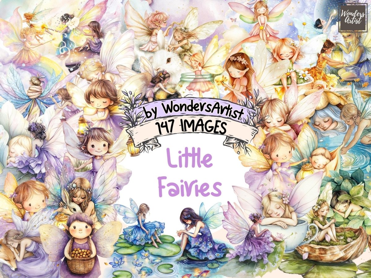 Little Fairies Watercolor Clipart - WondersArtist