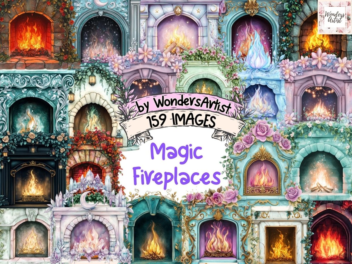Magic Fireplaces Watercolor Clipart - Wonders Artist
