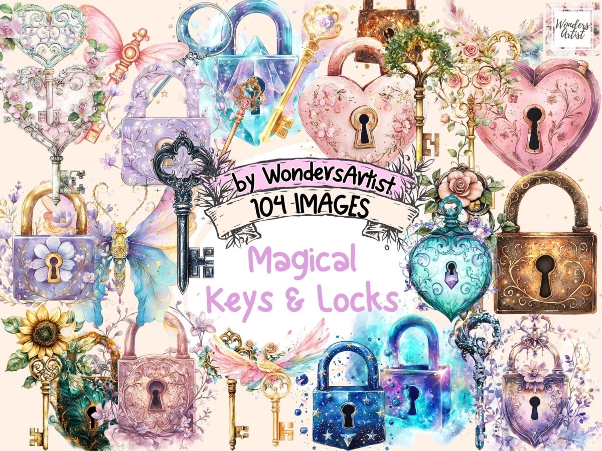 Magical Keys & Locks Watercolor Clipart - Wonders Artist