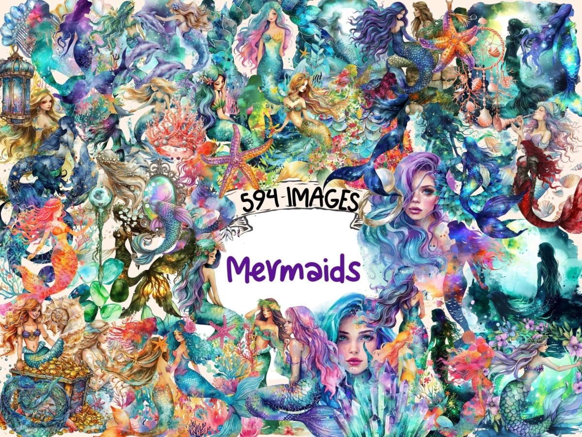 Mermaids Watercolor Clipart