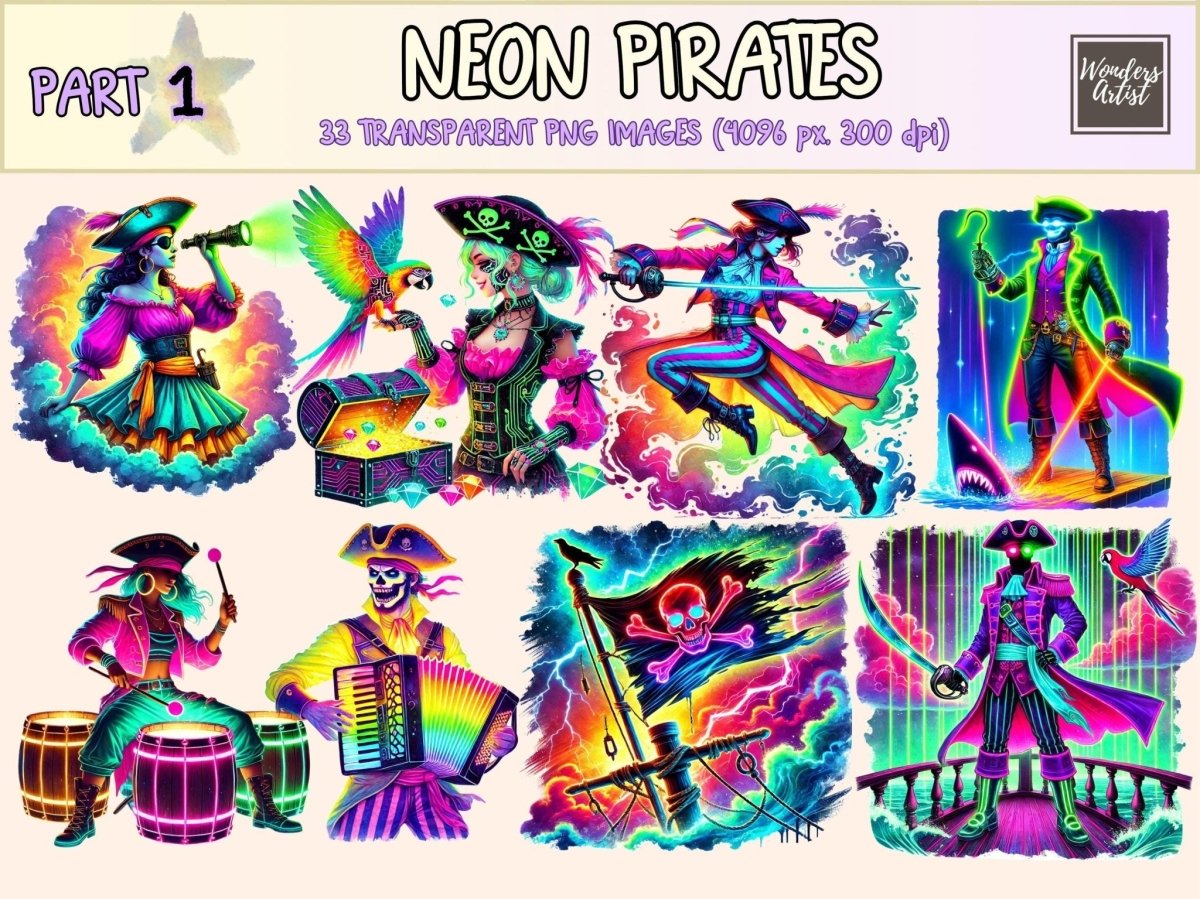 Neon Pirates Clipart - WondersArtist