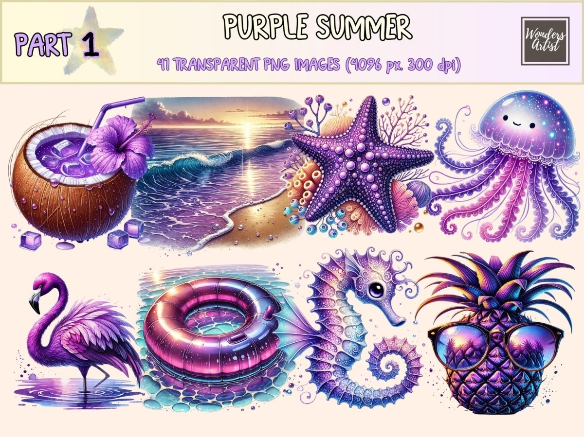 Purple Summer Clipart - 41 PNG Vibrant Seasonal Graphics, Colorful ...