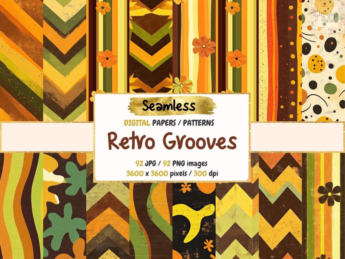 Retro Grooves Seamless Digital Paper - Funky Vintage Textures, 70s ...