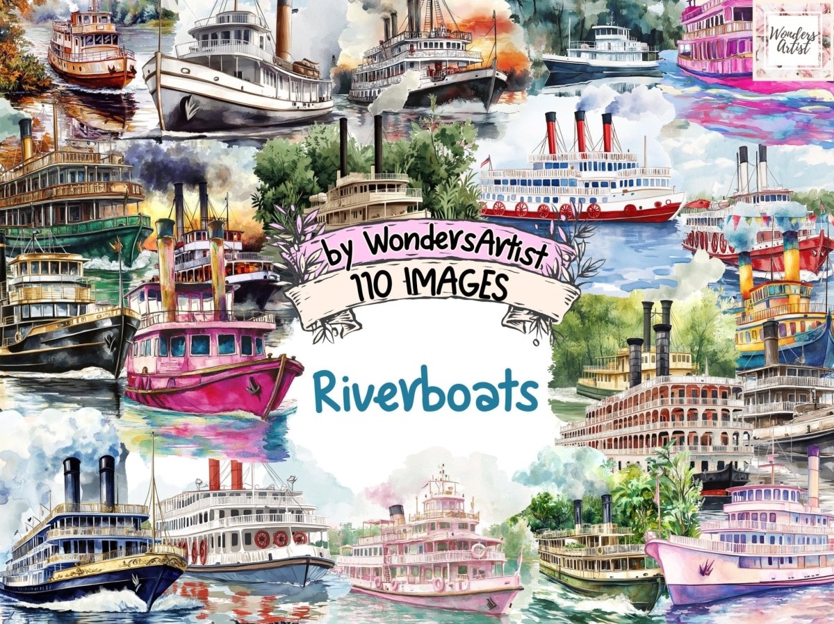 Riverboats Watercolor Clipart – Wonders Artist